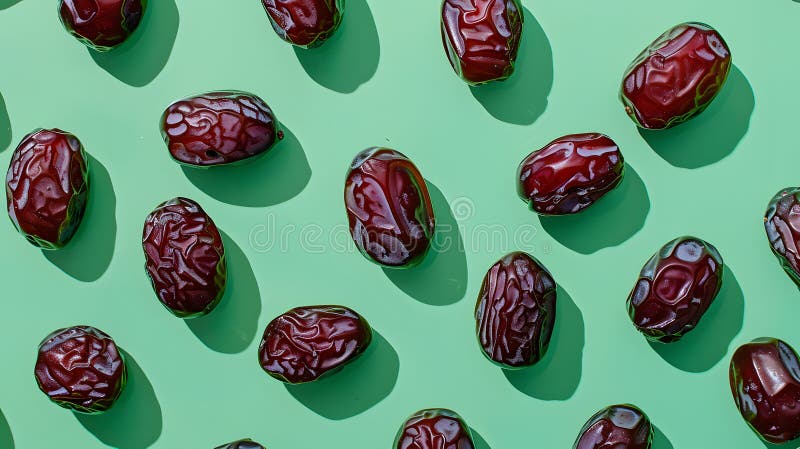 Pattern of Dates on Green Background, Natural Healthy Snack Stock Image ...