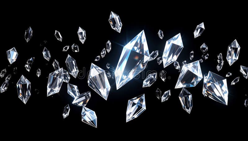 Scattered Diamond Fragments on Black Background Stock Illustration ...