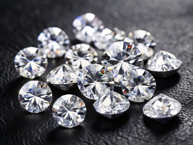 Scattered Diamonds. Group of Faceted Diamonds on a Black Background ...