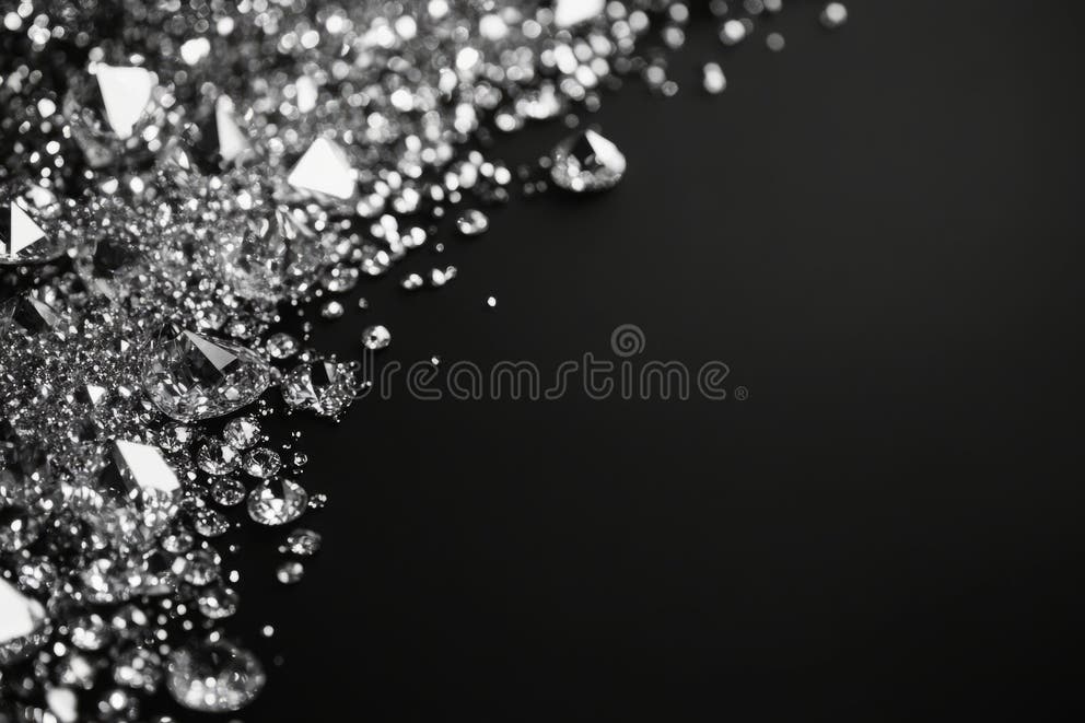Scattered Diamonds Sparkle on a Black Background, Creating a Luxurious ...