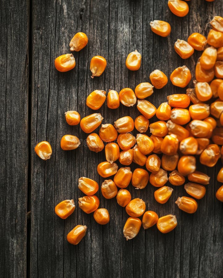 Scattered Dried Corn Kernels on Dark Wooden Surface Texture Stock ...