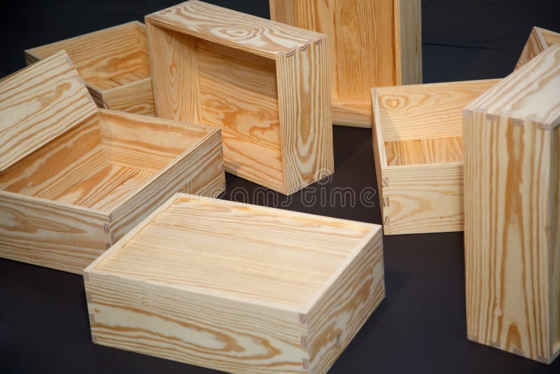 Scattered Empty Wooden Boxes on Floor. Close-up. Stock Image - Image of ...