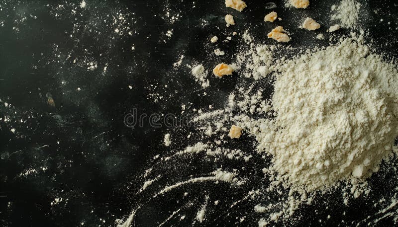 Scattered Flour on Black Table, Top View Stock Image - Image of cooking ...