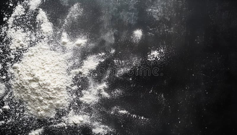 Scattered Flour on Black Table, Top View Stock Photo - Image of product ...