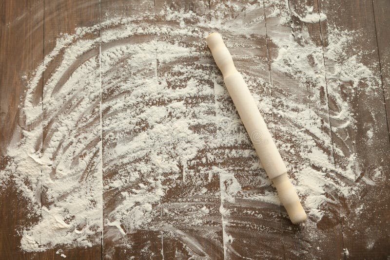 Scattered Flour on Wooden Table. Stock Photo - Image of delicacy ...