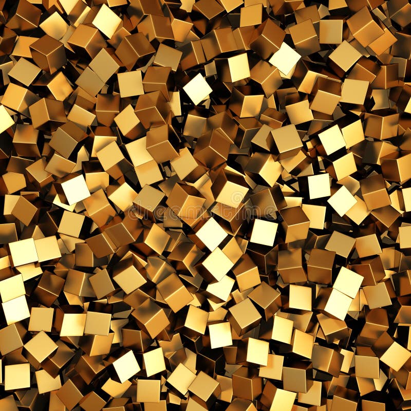 Scattered Golden Cubes Chaotic Background Stock Illustration ...
