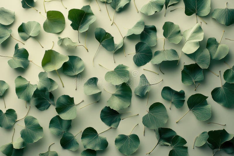 Scattered Green Leaves on a Light Green Background Stock Illustration ...