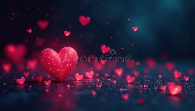 Scattered Hearts, Dark Moody Backdrop, Glowing Particles, Light ...