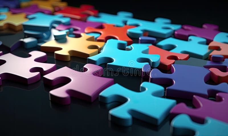 Scattered Jigsaw Puzzle Pieces on a Wooden Table Creating Using ...