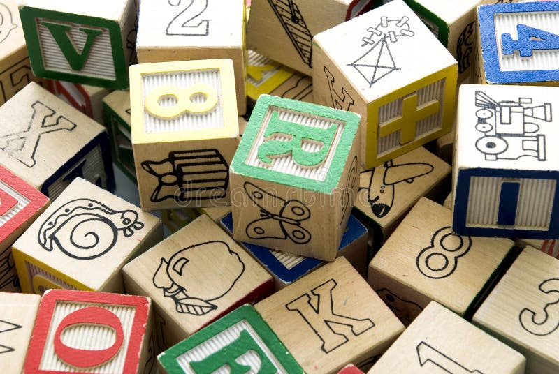 Scattered Learning Cubes stock image. Image of wood, blue - 11249387