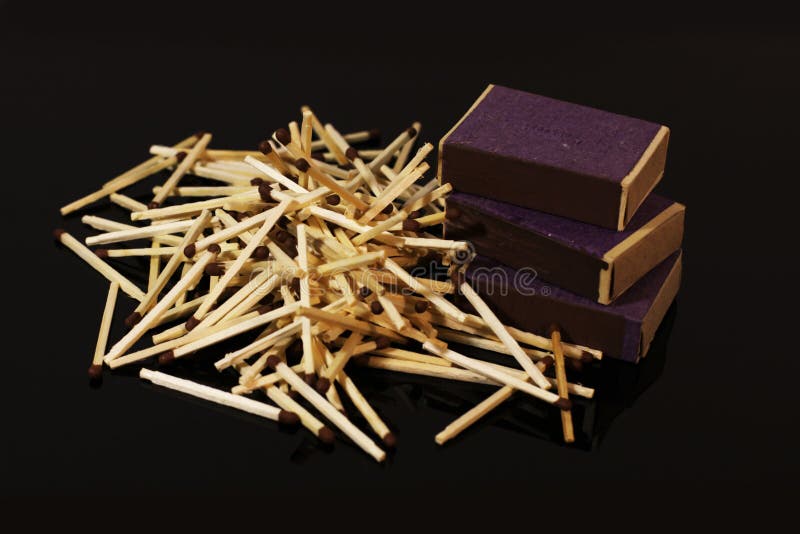Matches and Matchboxes on a Mirrored Table Stock Photo - Image of ...