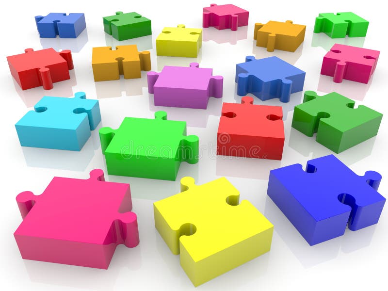 Scattered Multi Colored Puzzle Pieces Stock Illustration - Illustration ...