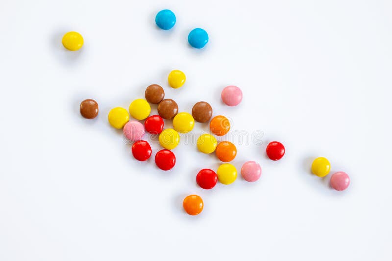 Scattered Multi-colored Small Round Candies. Chocolate Dragees in Multi ...