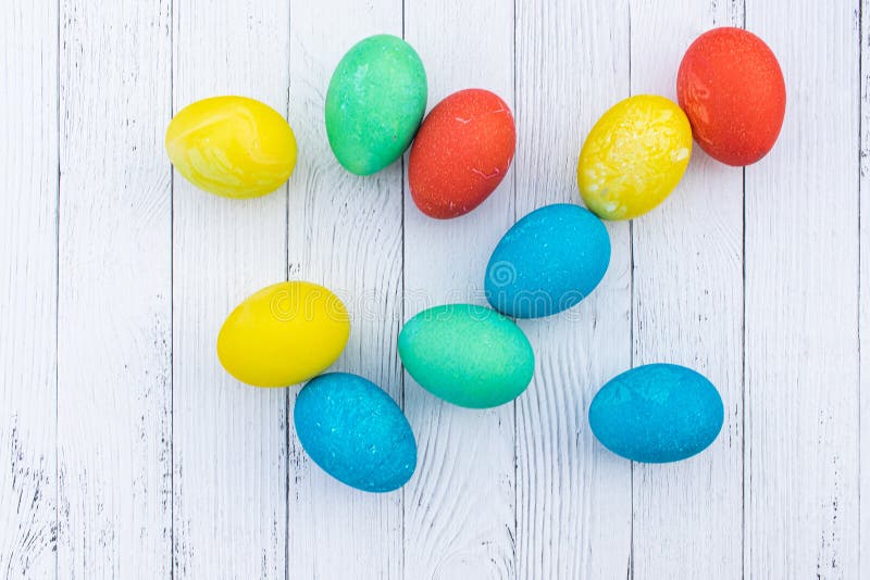 Scattered Multi-colored Solid Easter Eggs Top View. Many Easter Colored ...