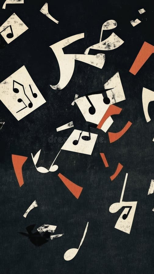 Scattered Musical Notes in an Abstract Dark Theme Stock Illustration ...