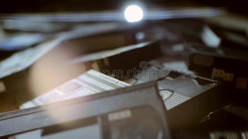 Scattered old VHS tapes stock footage. Video of rarity - 76301946