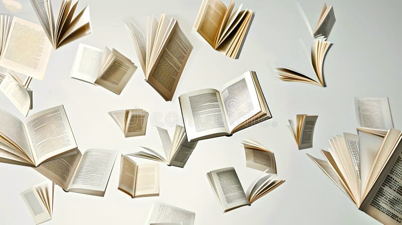 Scattered Open Books Floating in Mid-air. this Conceptual Artwork ...