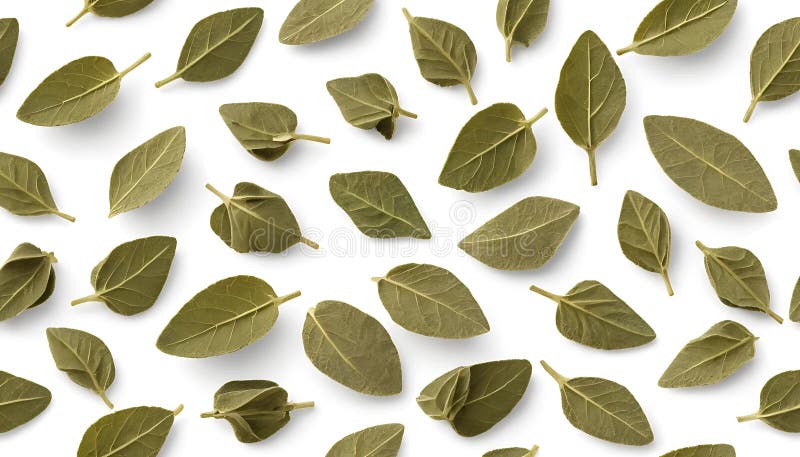 Scattered Oregano Leaves Pattern on White Background Showing Fresh ...