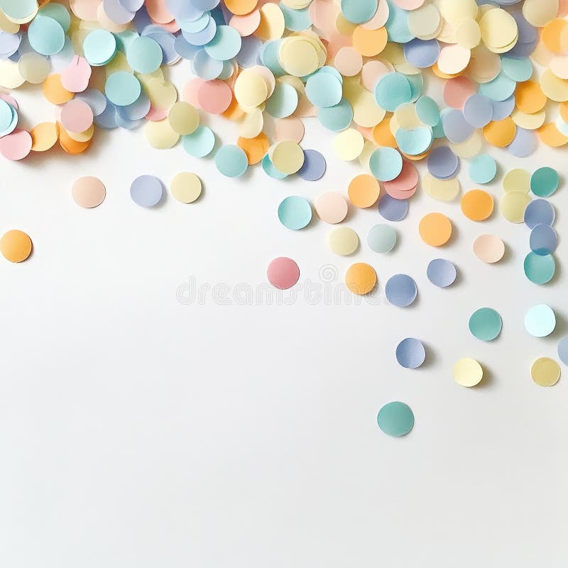 Scattered Pastel Confetti Circles on a White Surface Creating a Festive ...