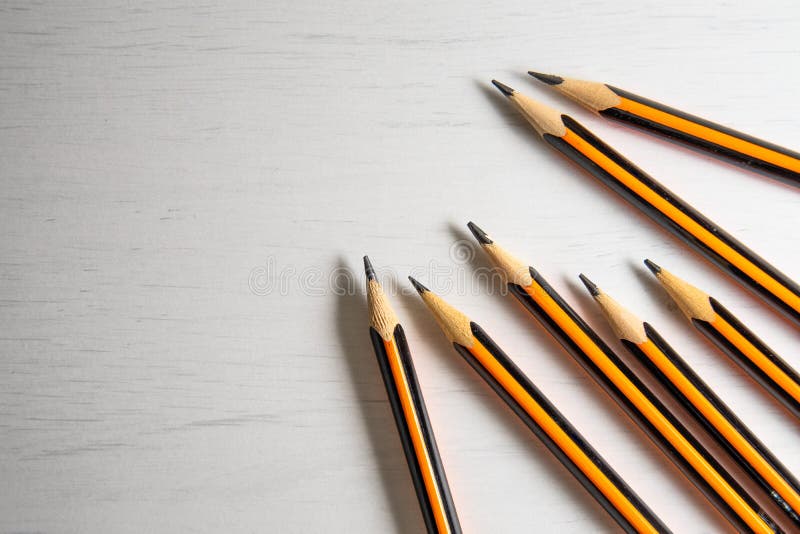Scattered Pencils in a White Wooden Table Stock Image - Image of ...