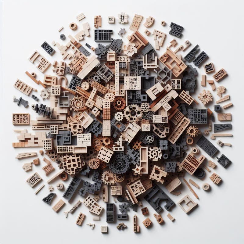 18 53 Scattered Pieces Top View with Pieces Arranged in a Struc Stock ...