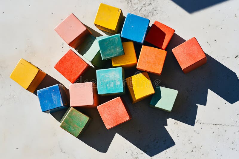 A Scattered Pile of Bold, Brightly Colored Cubes on a Light Concrete ...