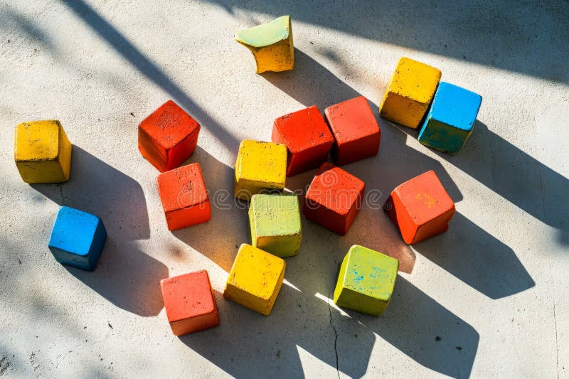 A Scattered Pile of Bold, Brightly Colored Cubes on a Light Concrete ...