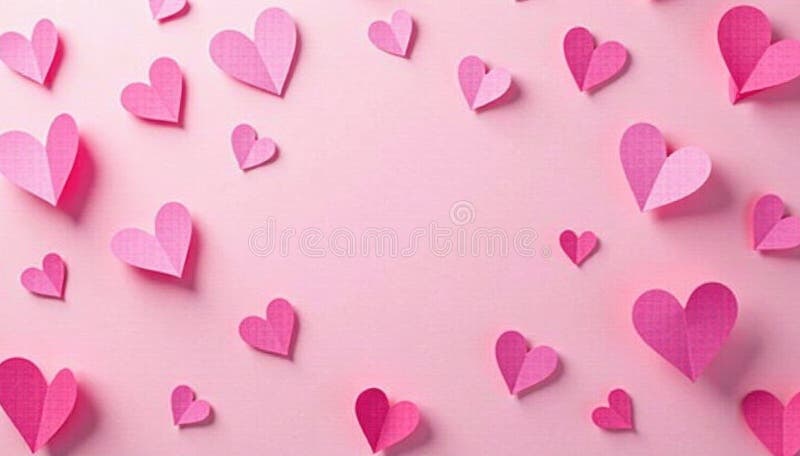 Scattered Pink Paper Hearts, Overlay Effect on Bright Backdrop, Cute ...