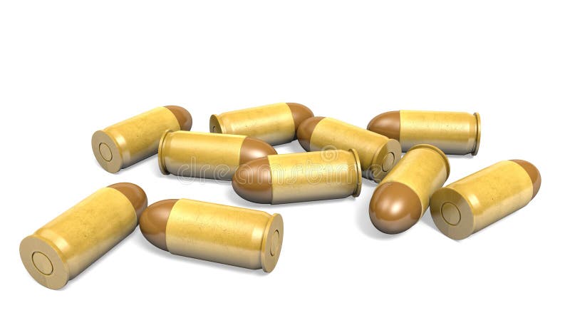 Scattered Pistol Rounds with the Bullets Still in Their Shells Stock ...
