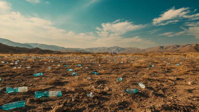 Scattered Plastic Bottles Littering a Desert Landscape Stock ...