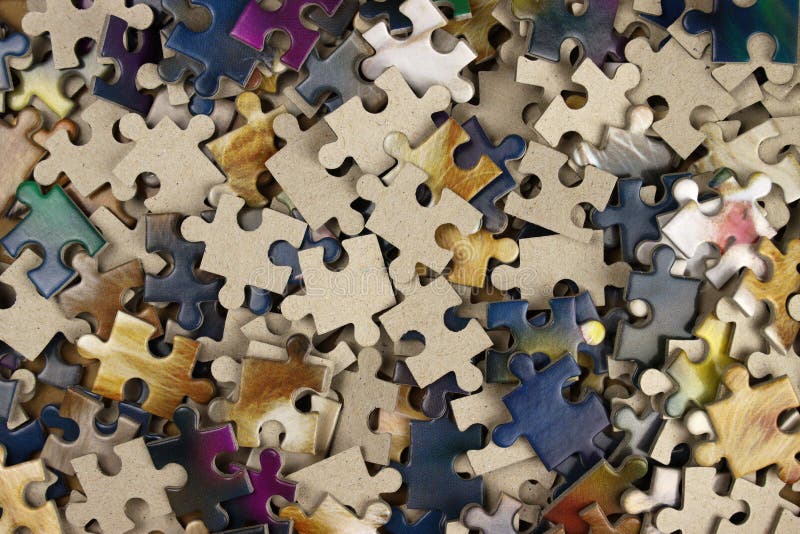 Scattered Puzzle Pieces in a Box, Background, Texture Stock Photo ...