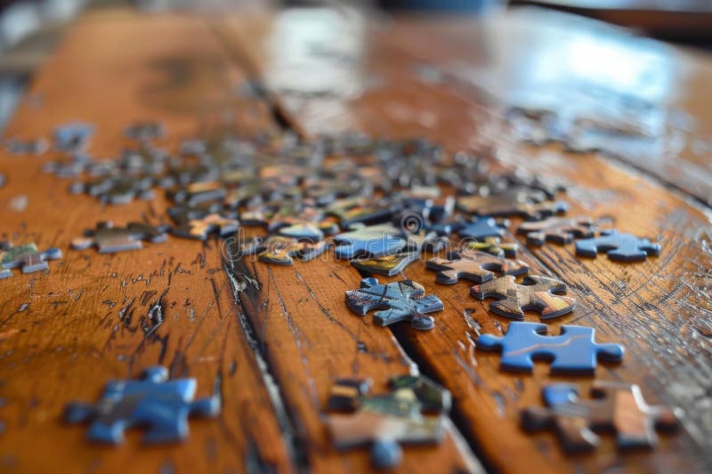 A Puzzle in Progress on a Weathered Table Stock Illustration ...