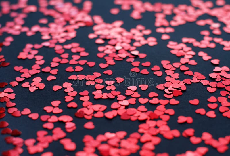 Scattered Random Red Sequins in Form of Hearts Stock Photo - Image of ...