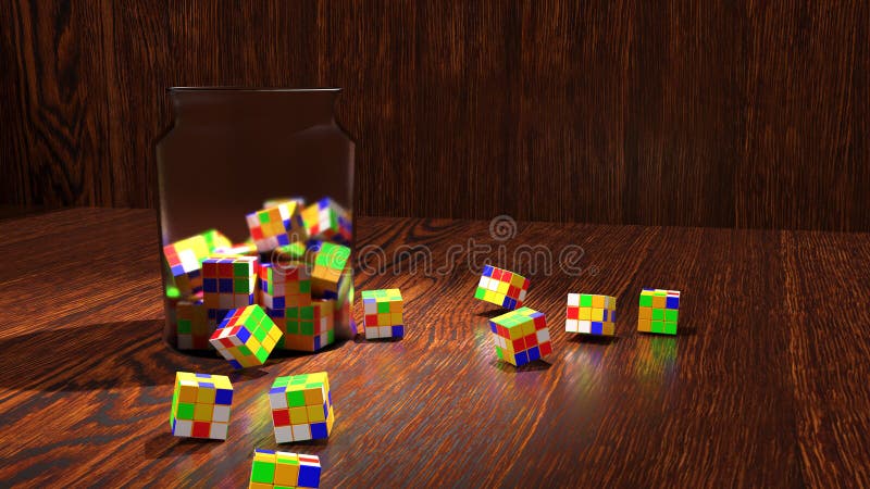 Scattered Rubiks Cube 3d Rendering Stock Illustration - Illustration of ...