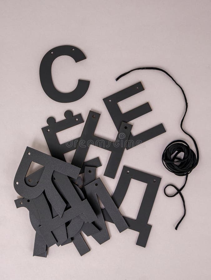 Scattered Russian Black Letters and Black Rope on Grey Background Stock ...