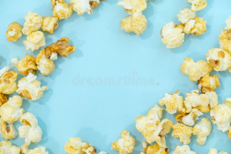 Scattered Salted Popcorn, Texture Background. Popcorn Pattern on Blue ...