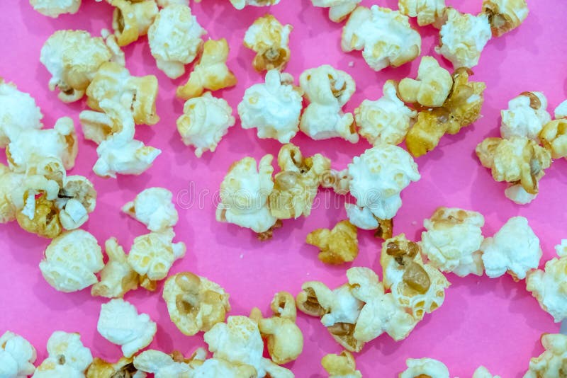 Scattered Salted Popcorn, Texture Background. Popcorn Pattern on Pink ...