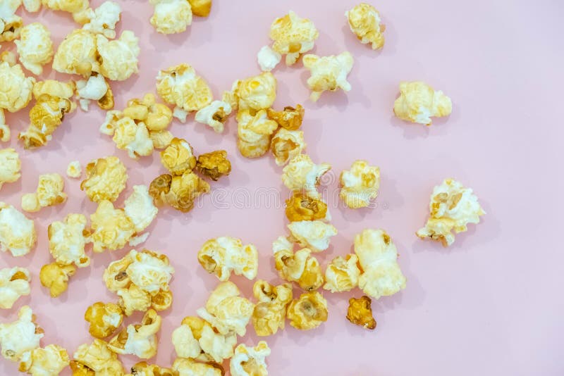 Scattered Salted Popcorn, Texture Background. Popcorn Pattern on Pink ...