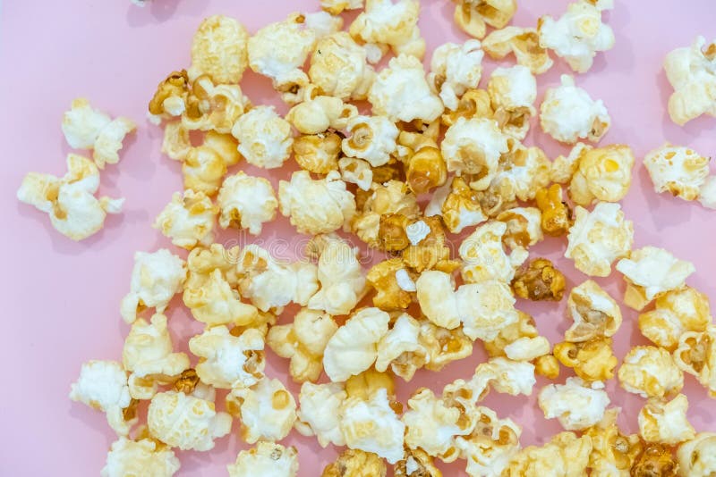 Scattered Salted Popcorn, Texture Background. Popcorn Pattern on Pink ...