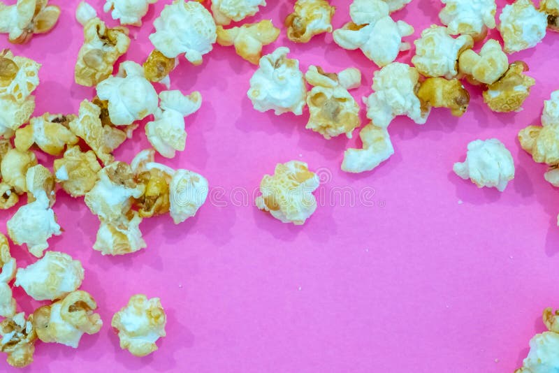 Scattered Salted Popcorn, Texture Background. Popcorn Pattern on Pink ...