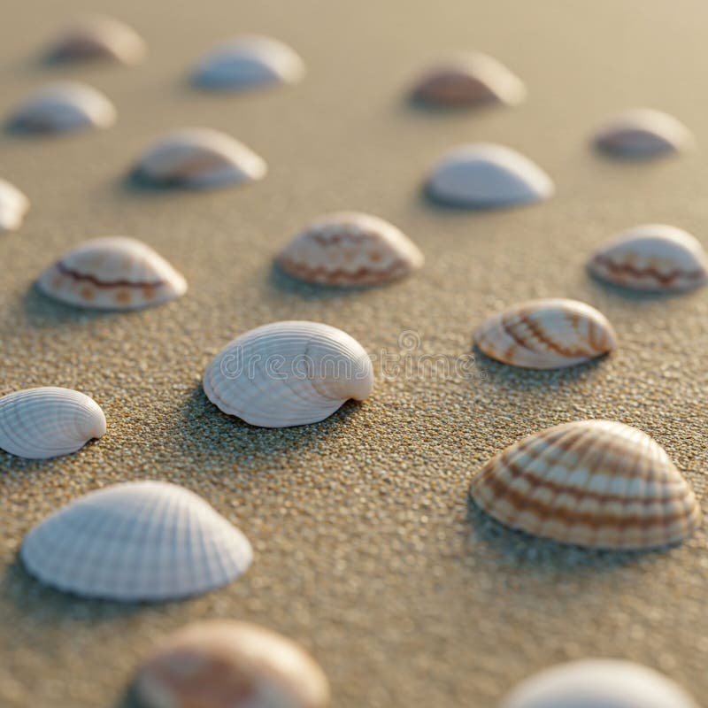 Scattered Seashells on a Sandy Beach, Each Exhibiting Unique Patterns ...