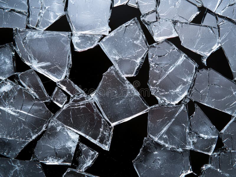 Scattered Shards of Broken Glass on a Black Surface. Stock Illustration ...