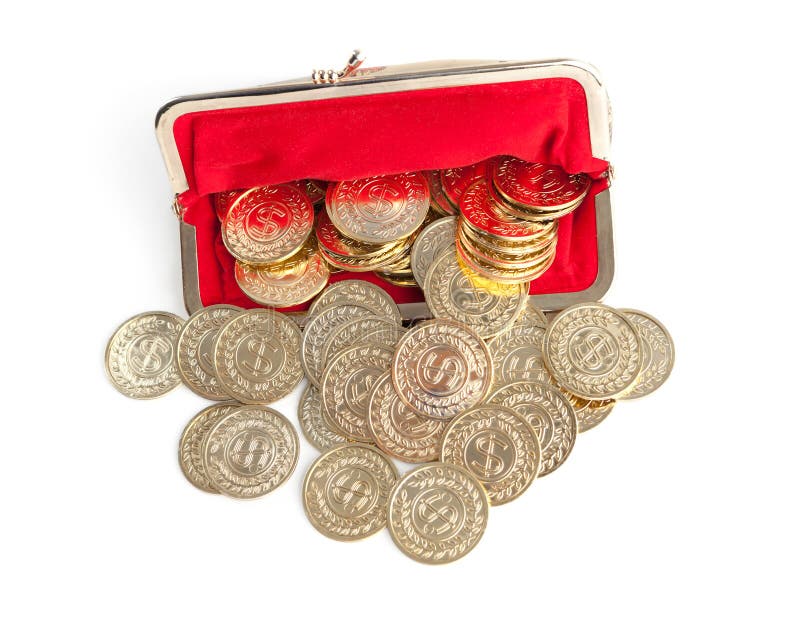 Scattered Silver and Gold Coins are in Red Purse Stock Photo - Image of ...