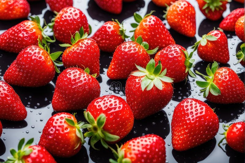 Scattered Strawberries with Water Droplets on a Background Stock Image ...