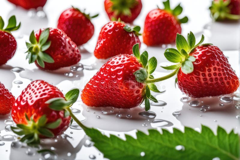 Scattered Strawberries with Water Droplets on a Background Stock ...