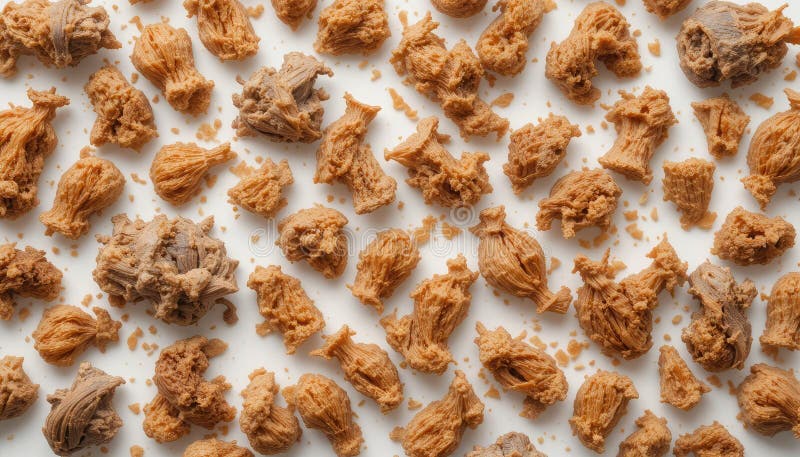 Scattered Textured Vegetable Protein Pieces on White Background Close ...
