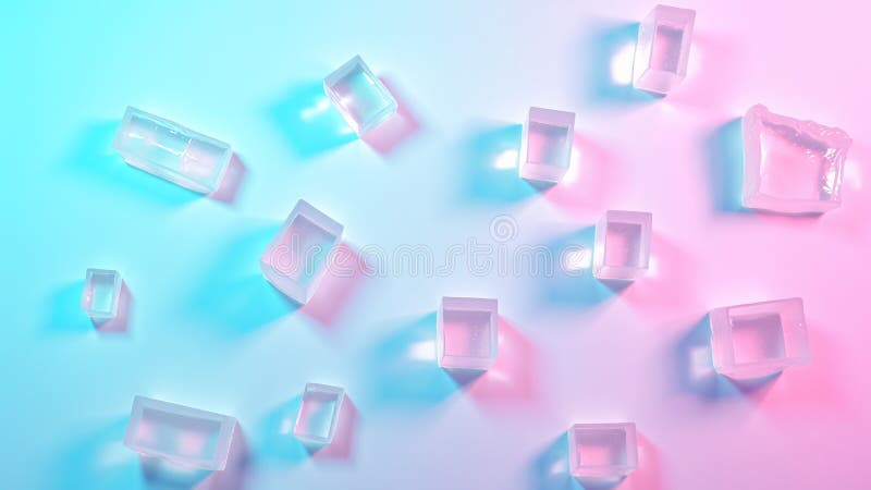 Scattered Translucent Rectangular Prisms with Pink and Blue Lighting ...