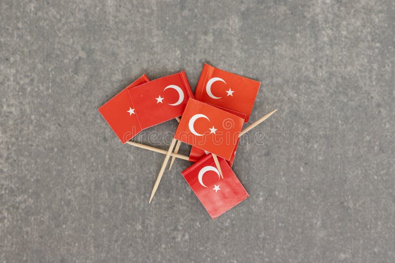 Scattered Turkish Mini Flags on Gray Background Stock Photo - Image of ...