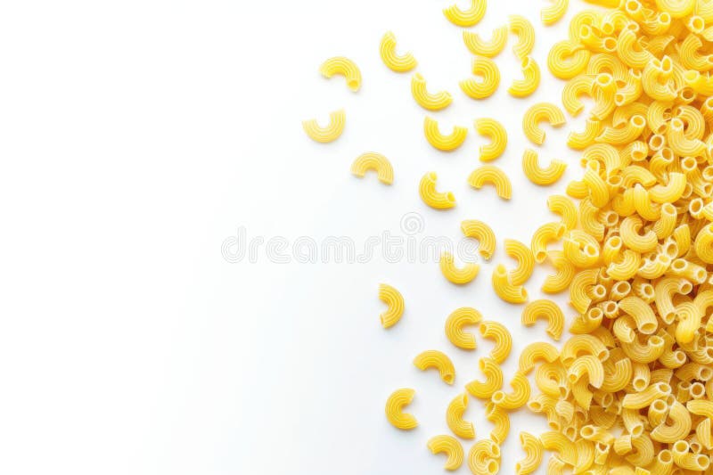 Scattered Uncooked Macaroni Pasta on a White Background, Showcasing Its ...
