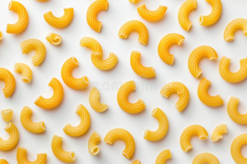 Scattered Uncooked Macaroni Pasta on a White Background, Showcasing Its ...